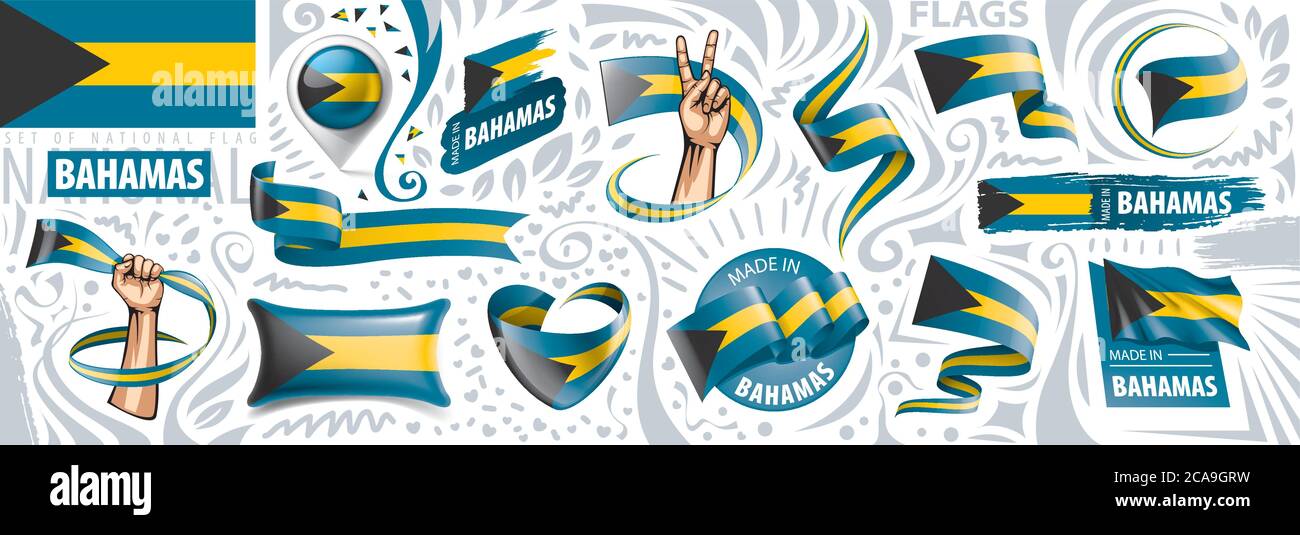 Vector set of the national flag of Bahamas in various creative designs ...