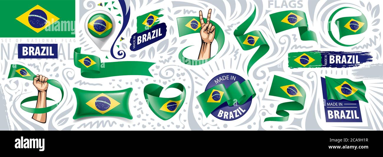Vector set of the national flag of Brazil in various creative designs ...