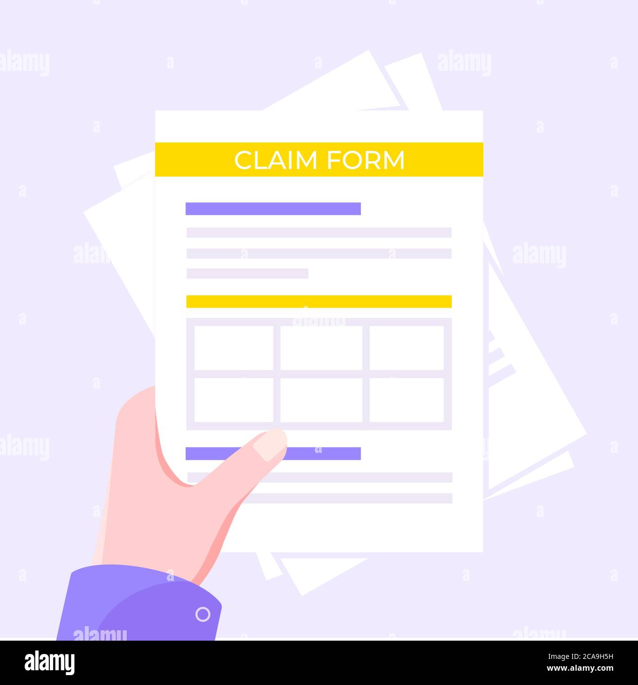 Claim form paper sheets isolated on gray background flat style design ...