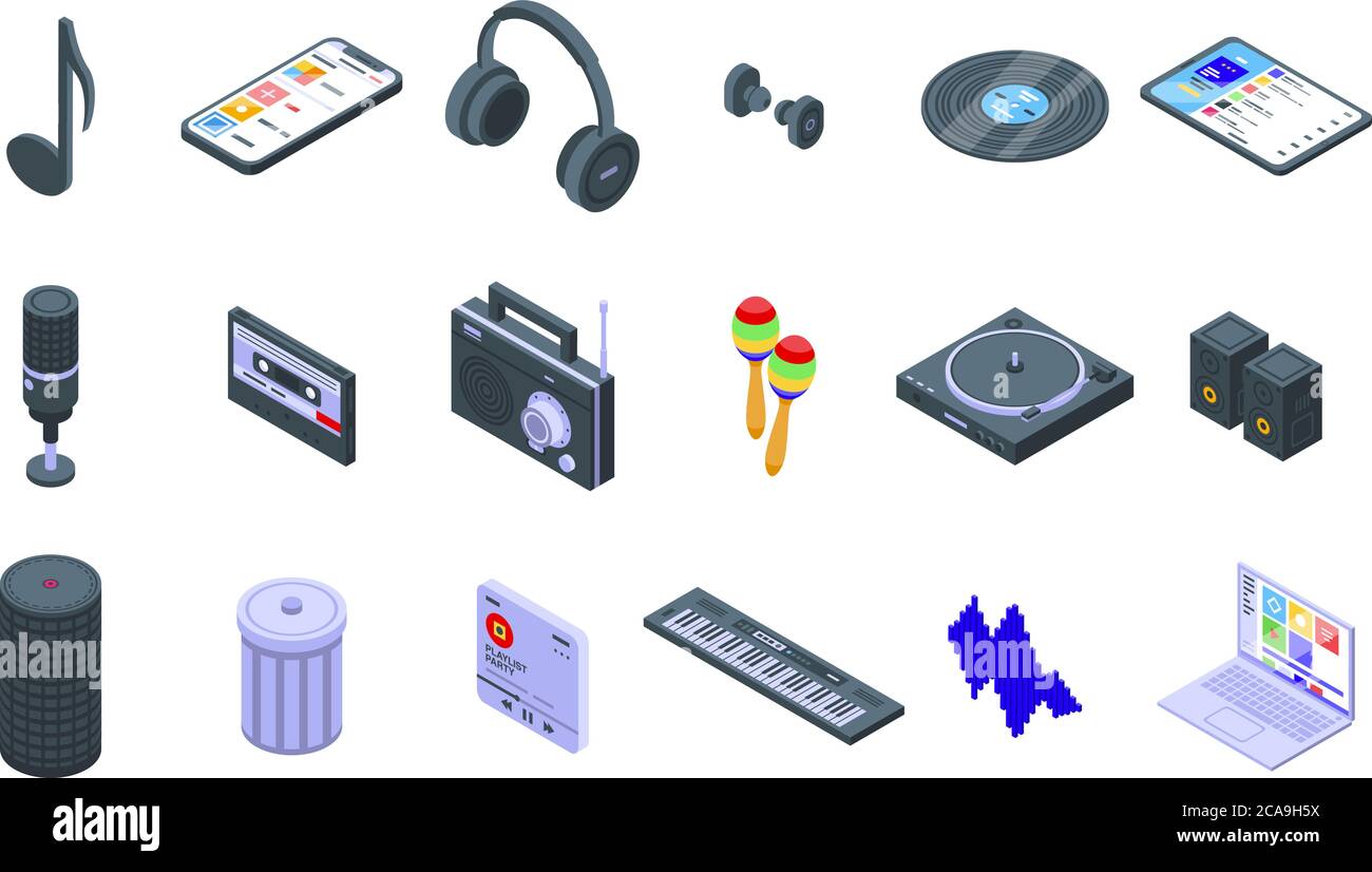 Playlist icons set, isometric style Stock Vector Image & Art - Alamy