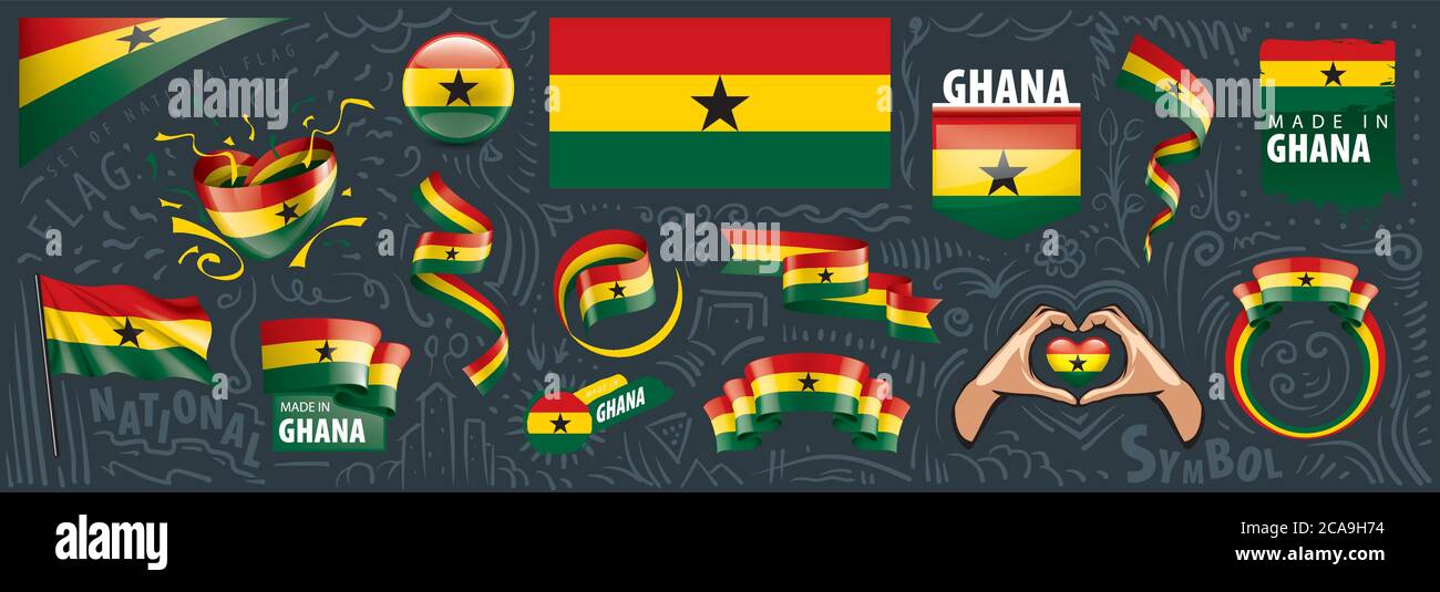 Vector set of the national flag of Ghana in various creative designs ...