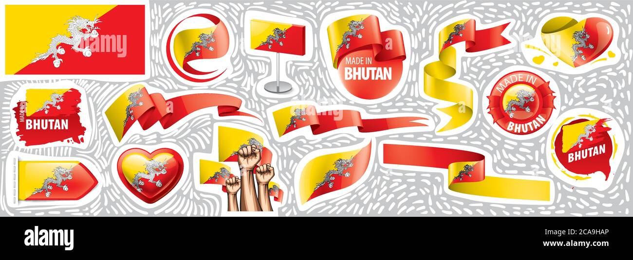Vector set of the national flag of Bhutan in various creative designs ...