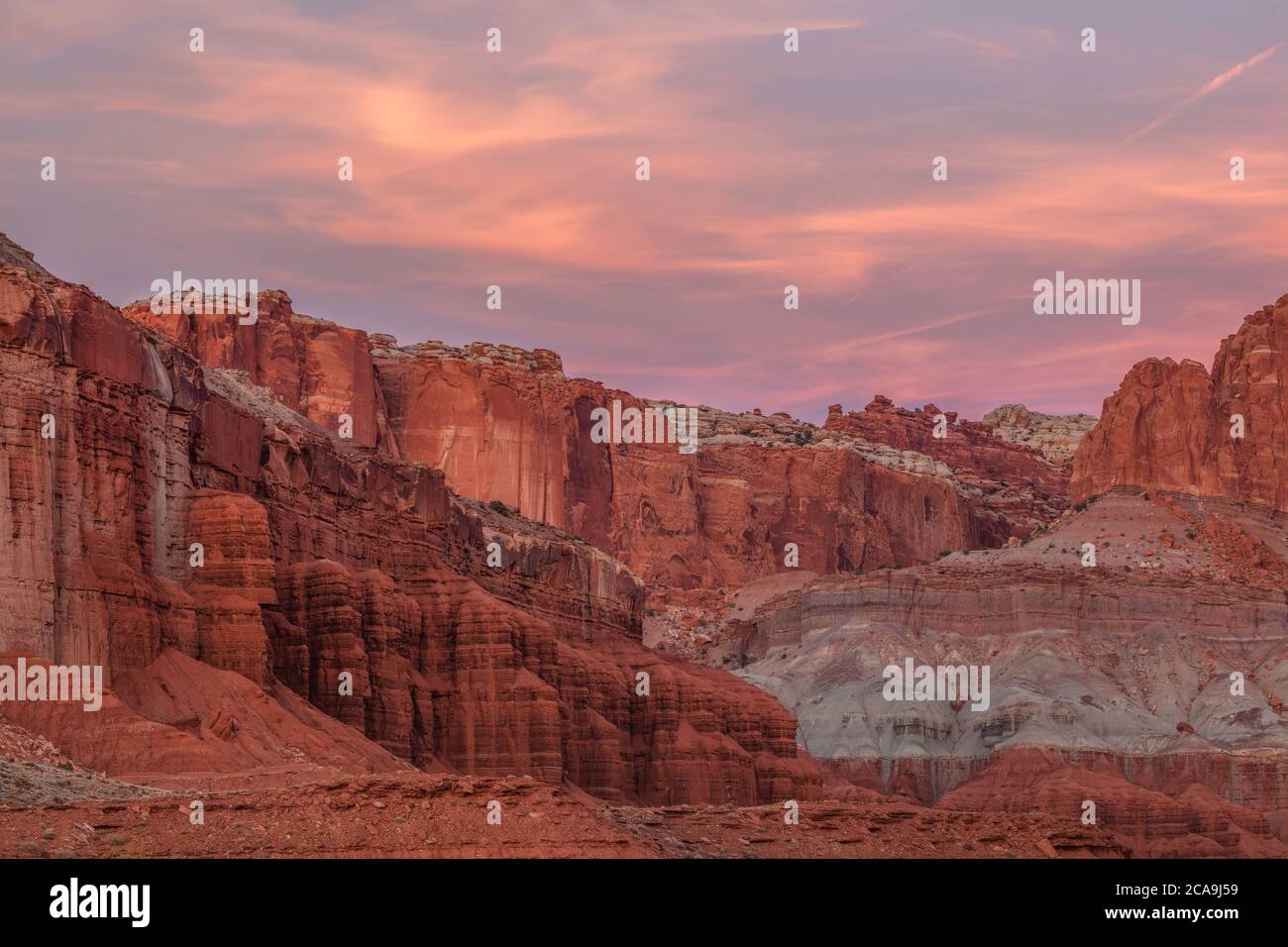 Weathered buttes at sunset, Capitol Reef National Park, Utah Stock ...