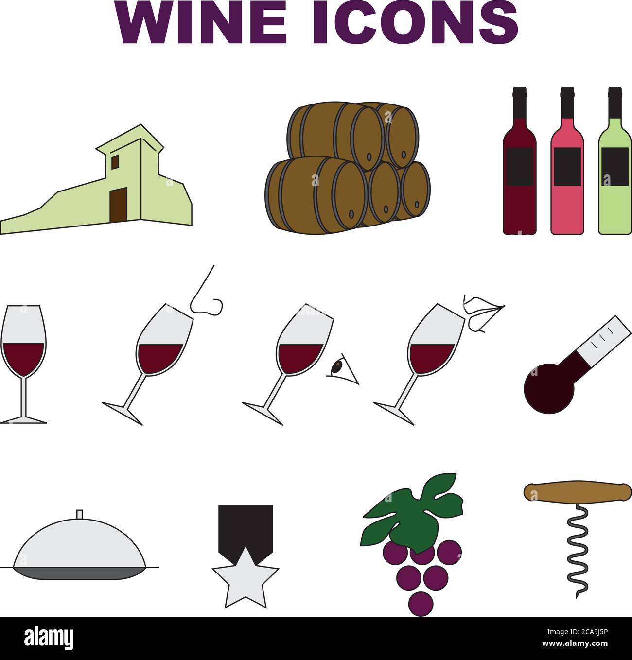 set of colored wine icons on white background Stock Vector Image & Art ...