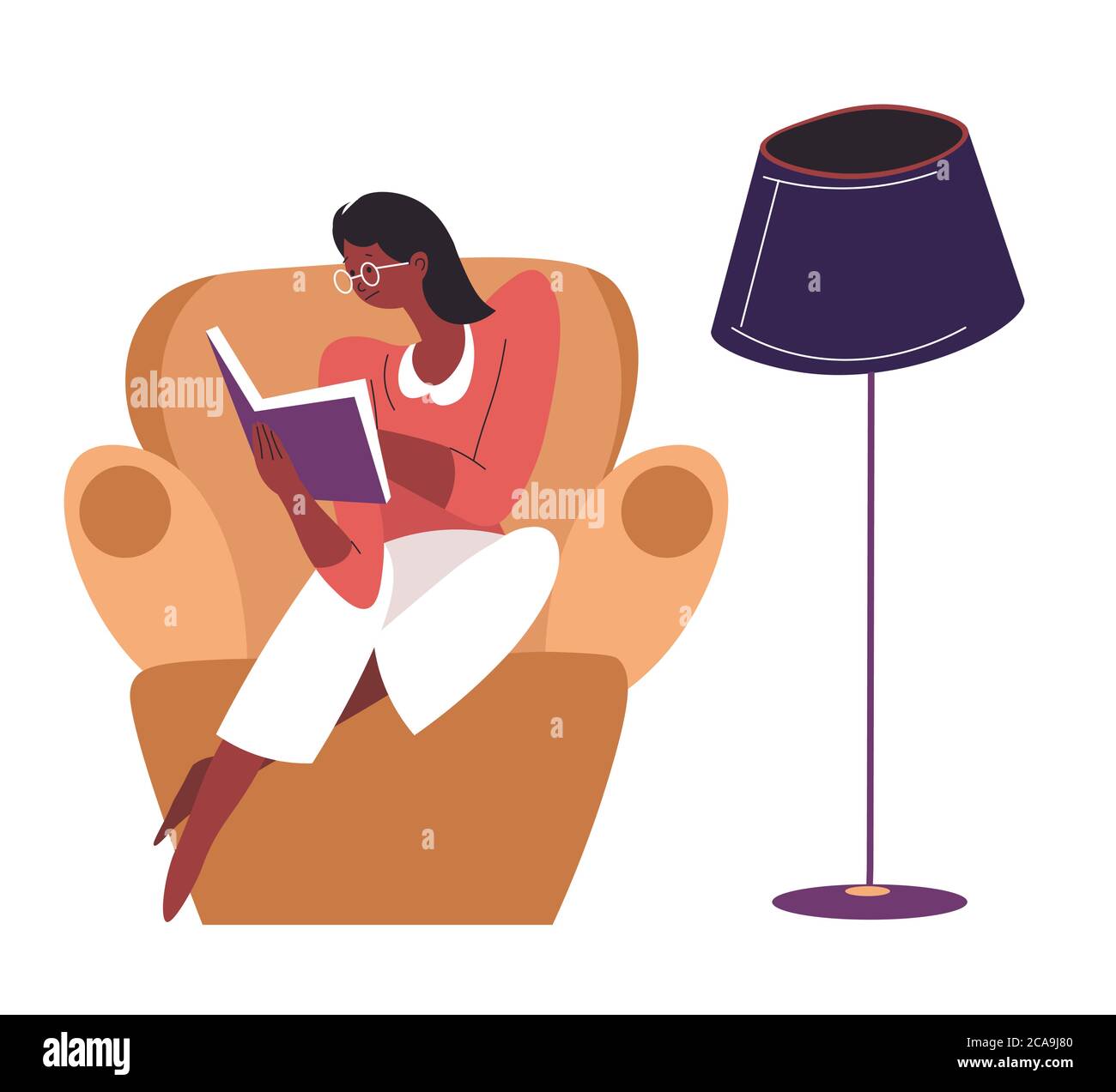 Introvert Female Character Reading Book At Home Vector Stock Vector
