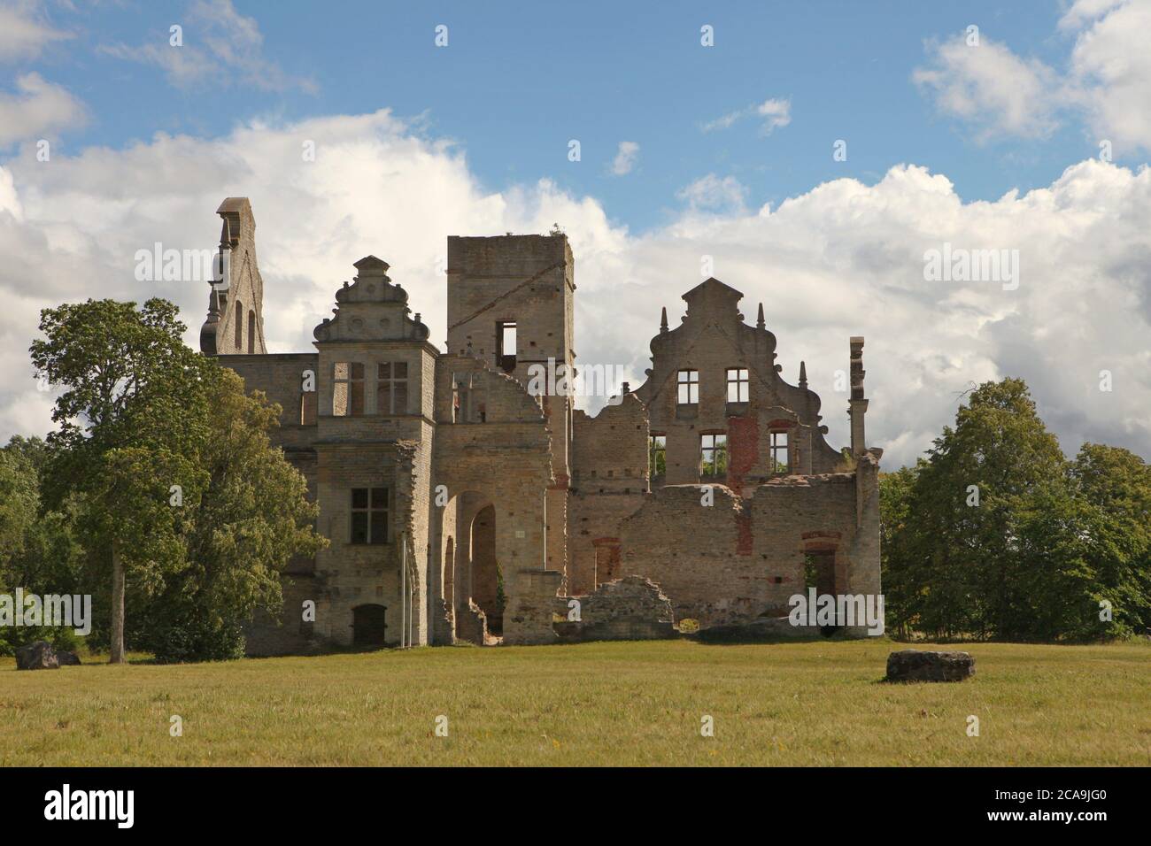 Neo-baroque building ruins of the Ungru manor, Estonia. ungru castle in ...