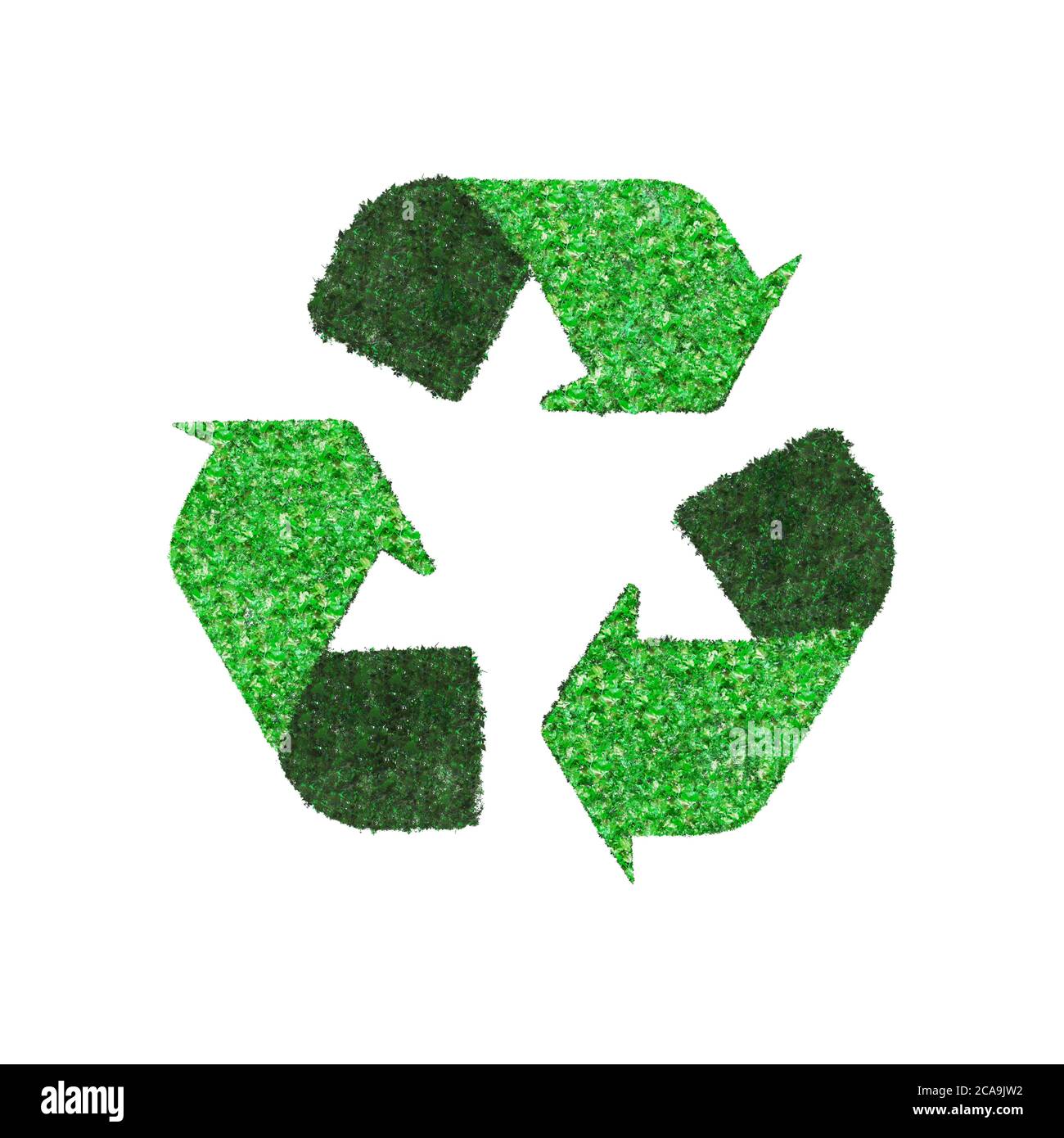 Recycling circle made of green tree leaves isolated on white background ...