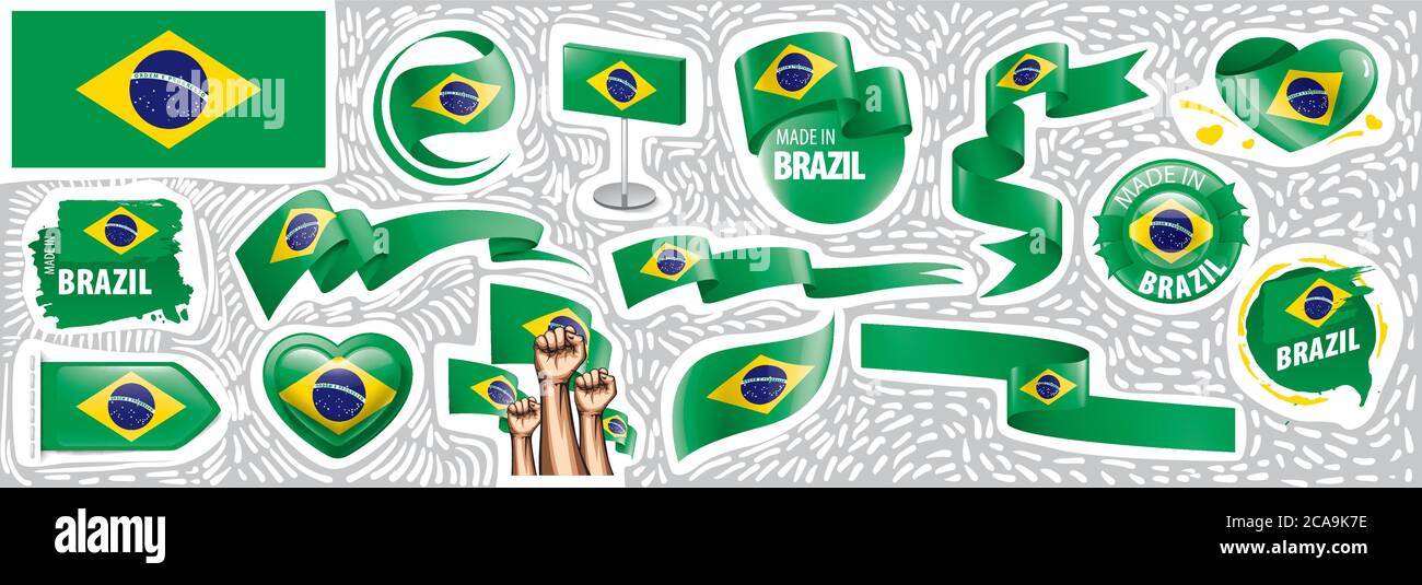 Vector set of the national flag of Brazil in various creative designs ...