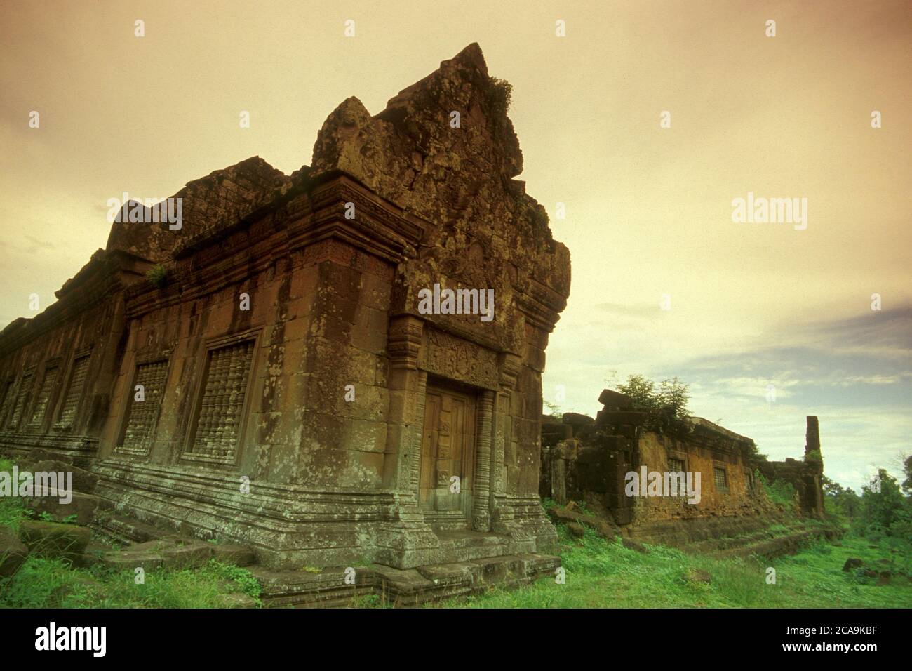 the ruins of the wat Phu Champasak at the Town of Champasak in Lao in ...