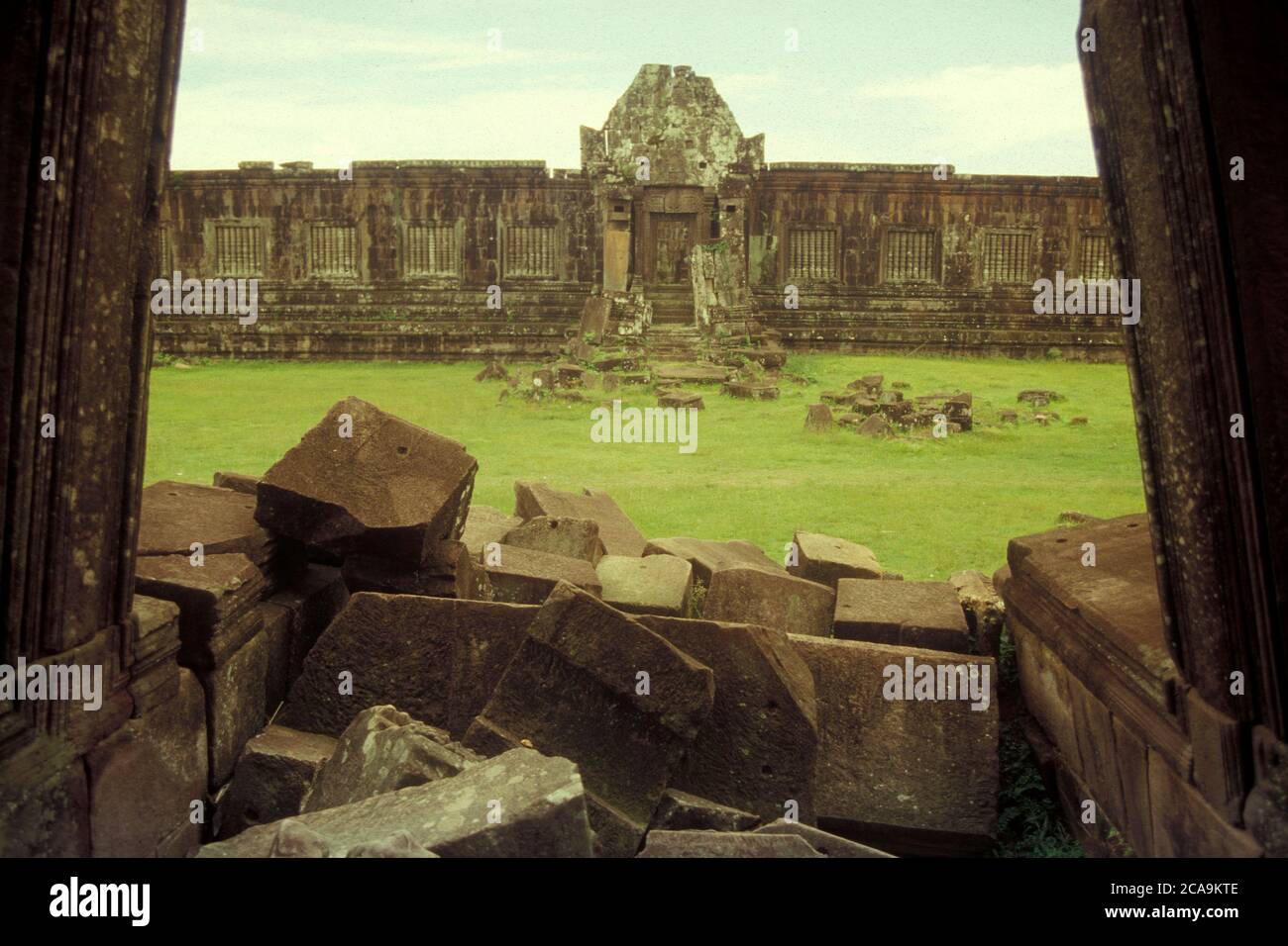 the ruins of the wat Phu Champasak at the Town of Champasak in Lao in ...