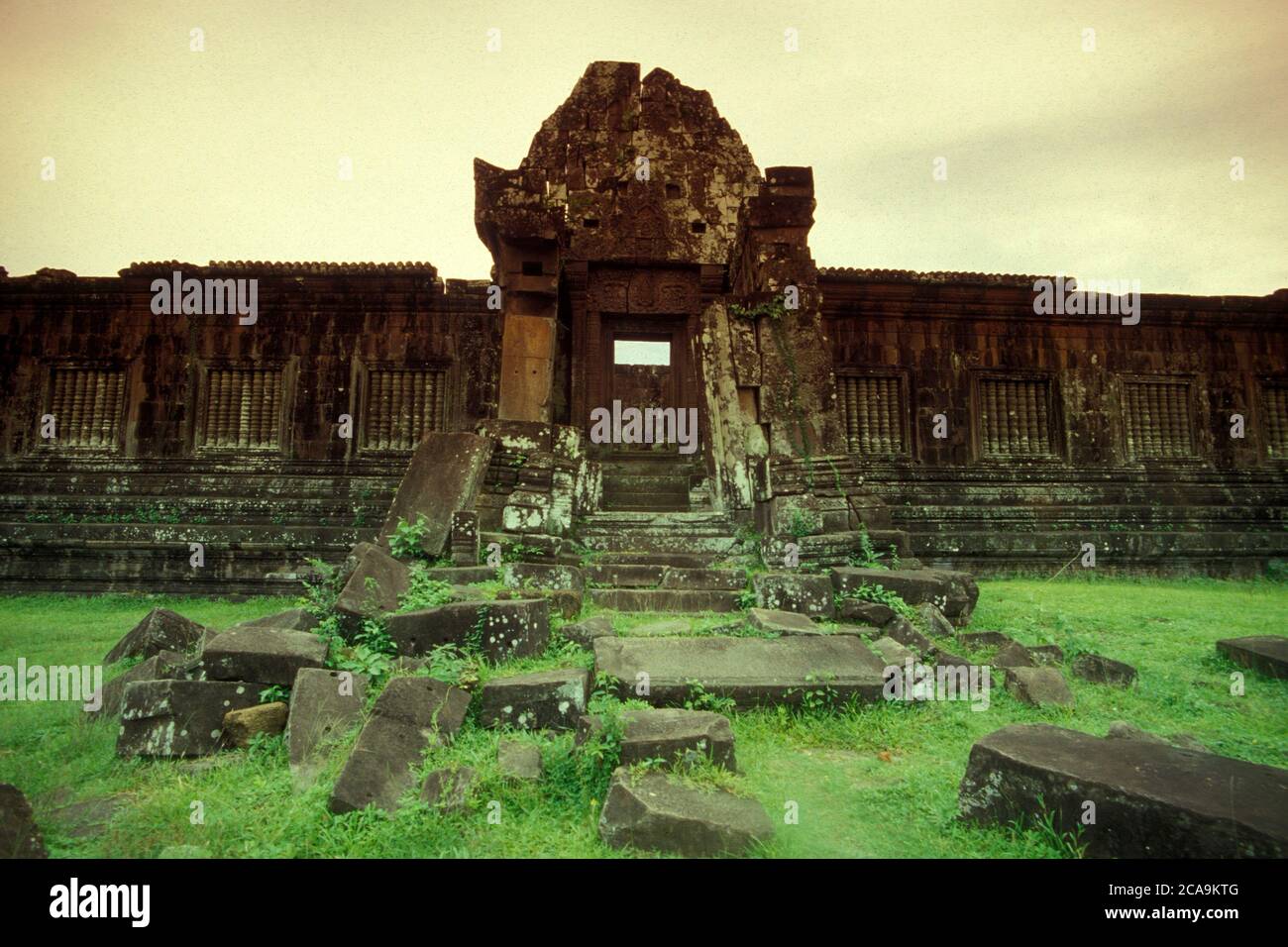 the ruins of the wat Phu Champasak at the Town of Champasak in Lao in ...