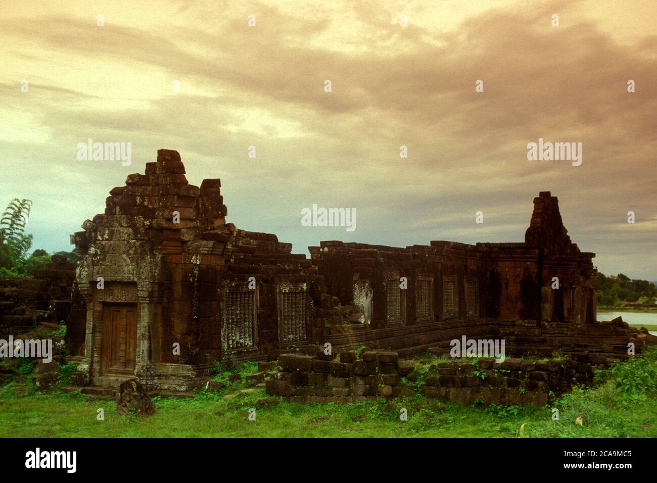 the ruins of the wat Phu Champasak at the Town of Champasak in Lao in ...