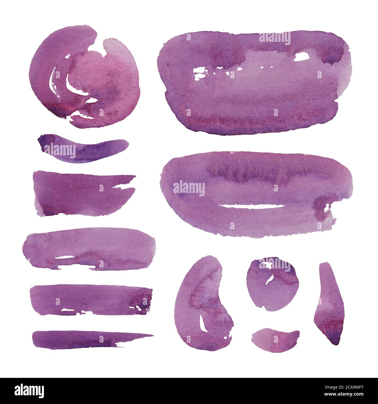 Hand painted purple watercolor objects isolated on white background ...