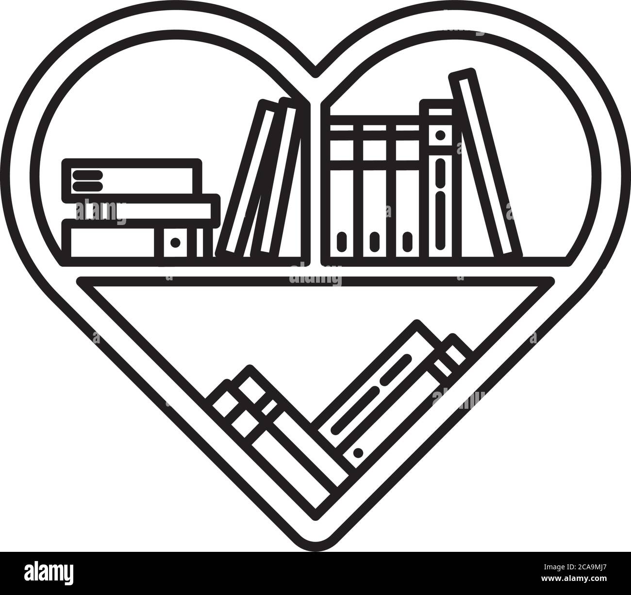 Heart shaped bookshelf with various books vector line icon. Literature ... Heart shaped bookshelf with various books vector line icon. Literature ...