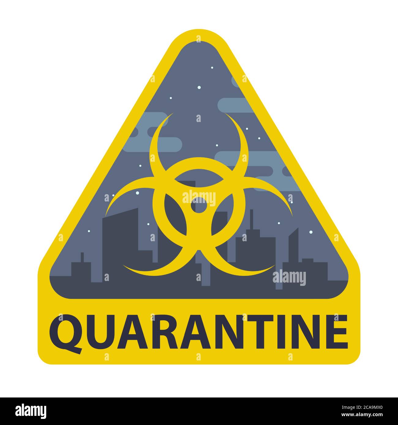 quarantine sign in a triangle on a city-background. prohibition of ...