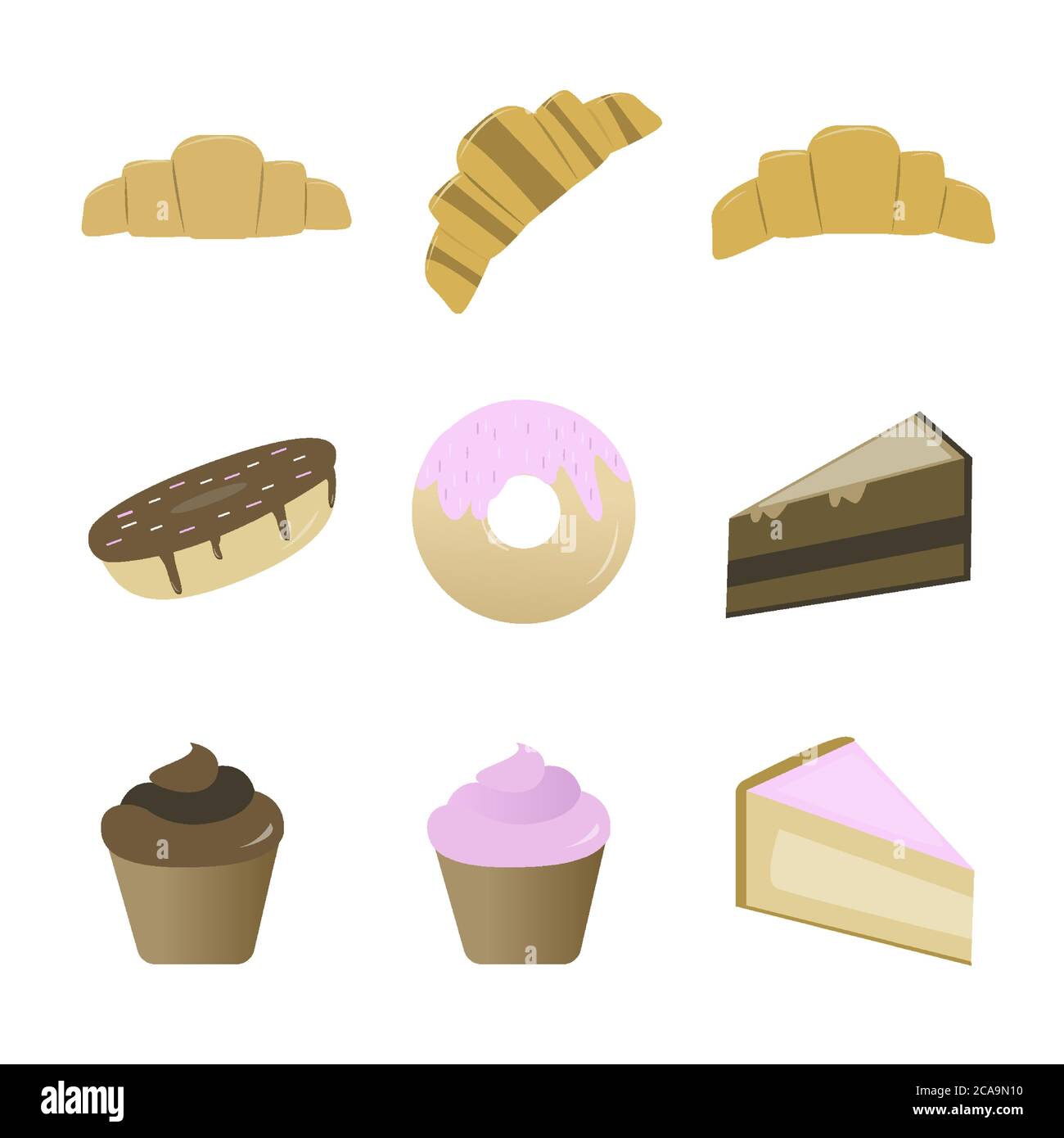 Bakery pastry products set. Coffee shop bake menu concept. Croissant ...