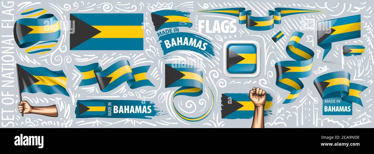 Vector set of the national flag of Bahamas in various creative designs ...
