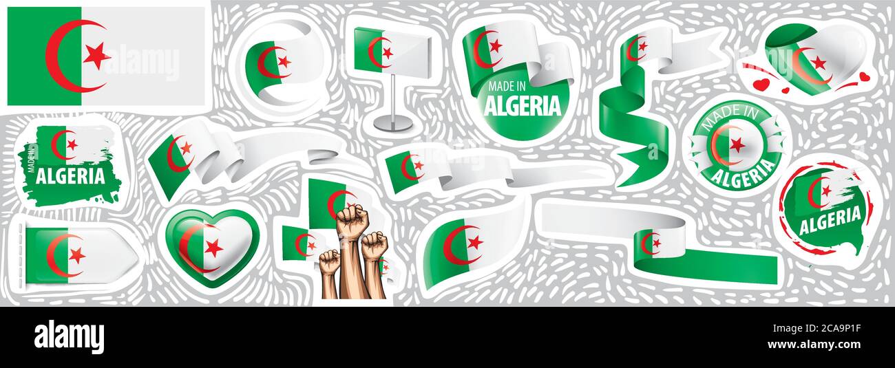 Vector set of the national flag of Algeria in various creative designs ...