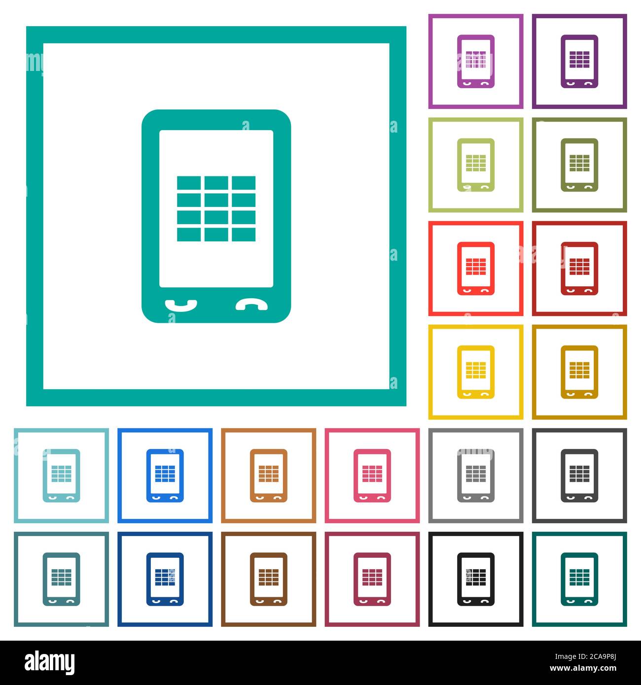 Mobile spreadsheet flat color icons with quadrant frames on white ...