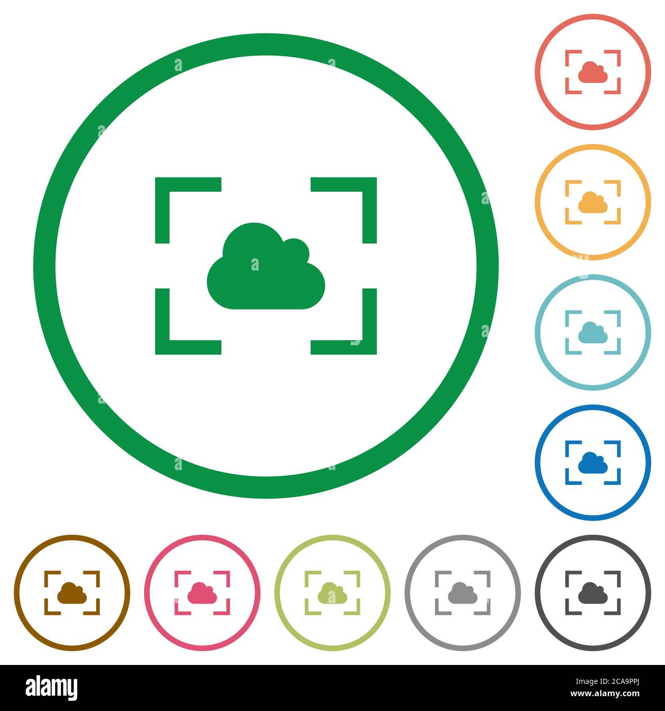 Camera white balance cloudy mode flat color icons in round outlines on ...