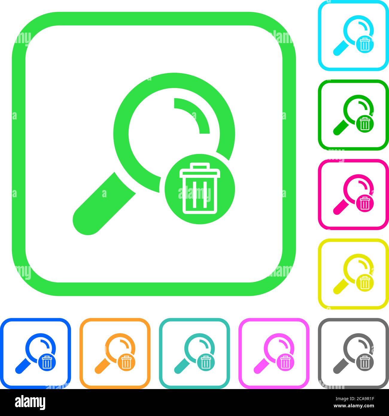 Delete search vivid colored flat icons in curved borders on white ...