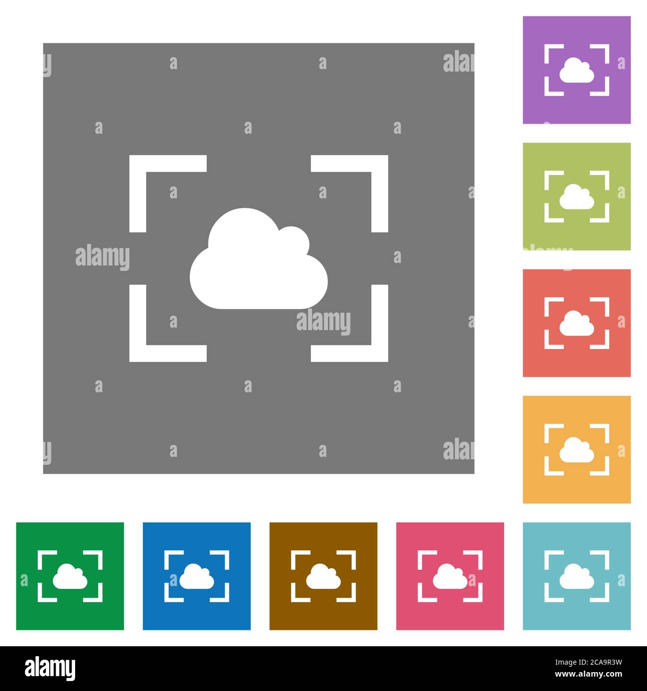 Camera white balance cloudy mode flat icons on simple color square ...