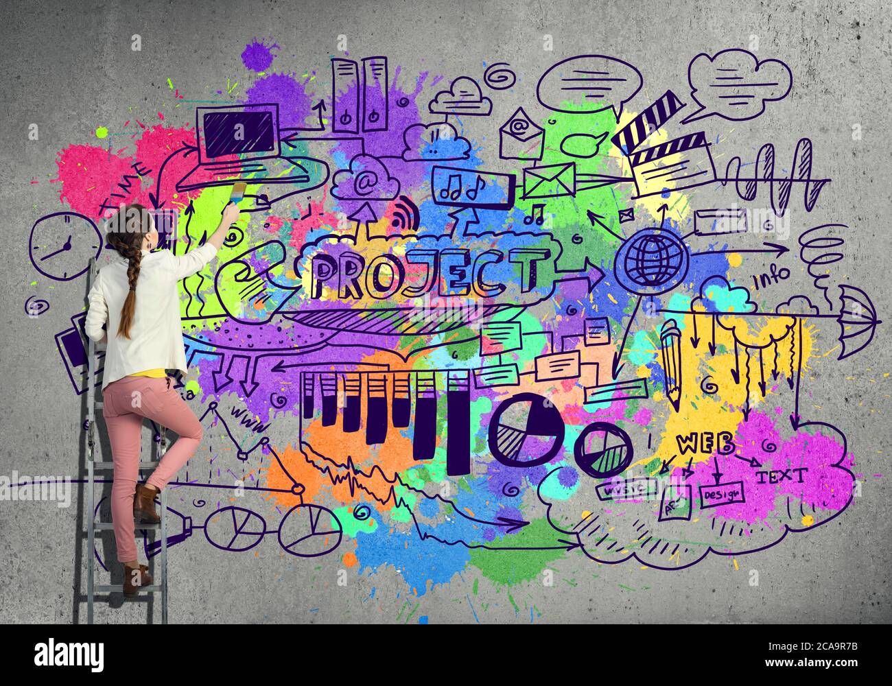Girl paint wall in colors Stock Photo - Alamy