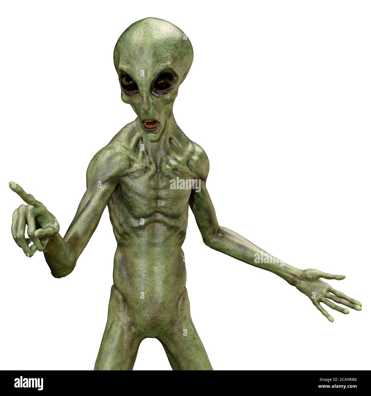 3D rendering of a green alien isolated on white background Stock Photo - Alamy