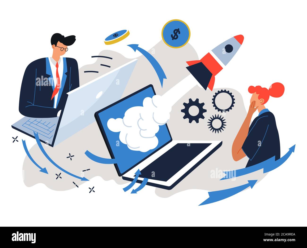 Startup of team, successful completion of project online Stock Vector ...