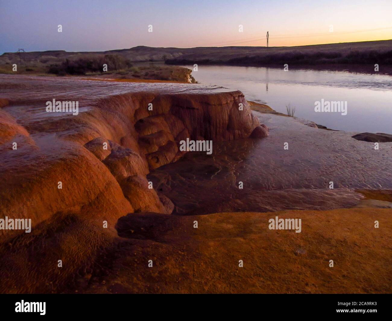 Natural terraces, consisting of travertine deposits at Crystal Geyser ...