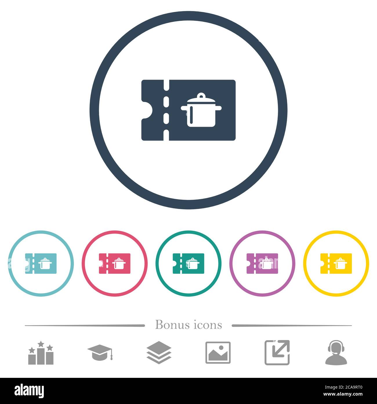 kitchen equipment discount coupon flat color icons in round outlines. 6 ...