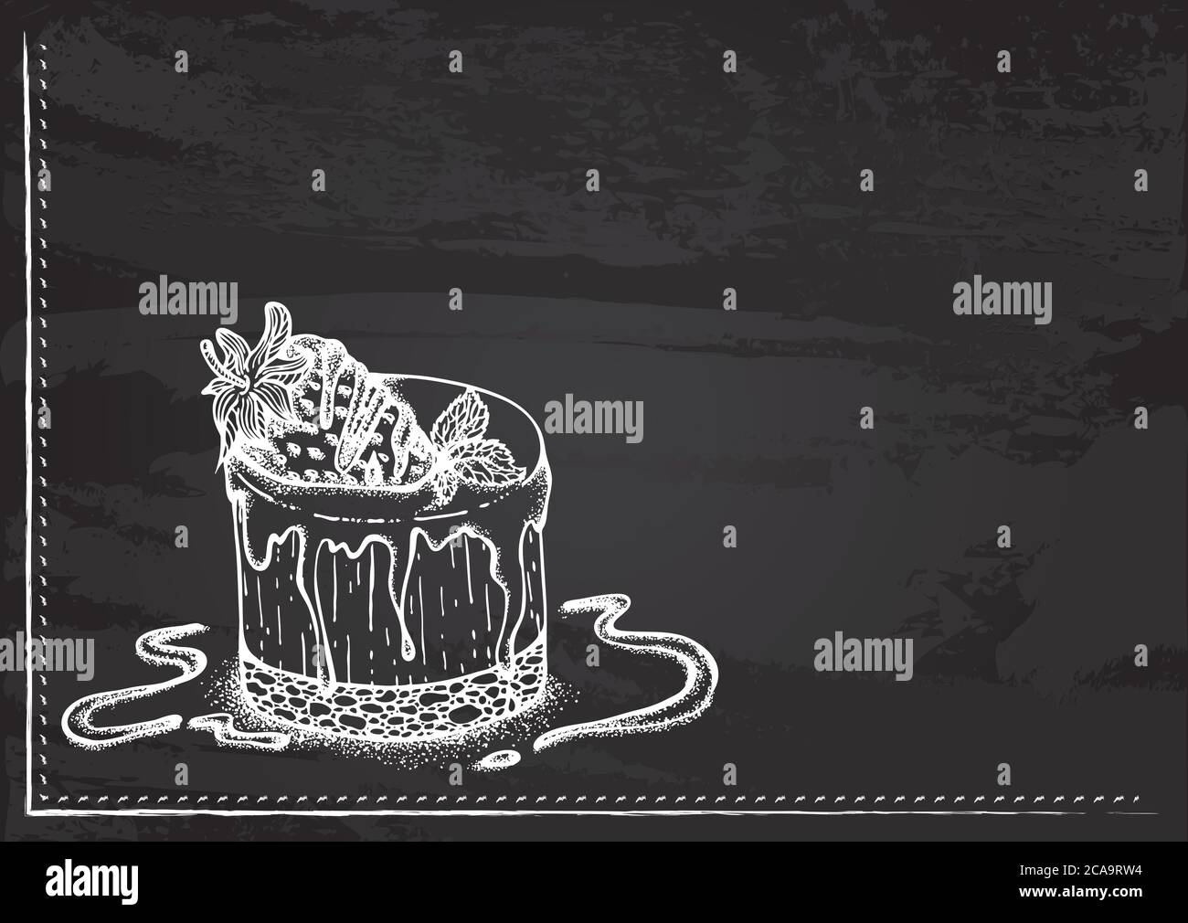 Vector template with a round cake with strawberries stylized as chalk ...
