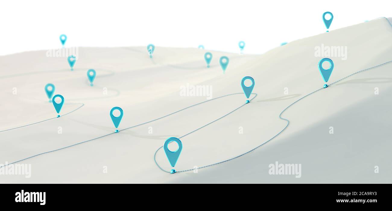 Overview of a winding hiking trail through the mountains with waypoints ...