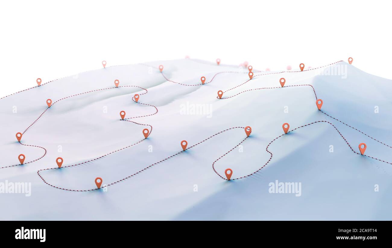 Overview of a winding hiking trail through the mountains with waypoints ...