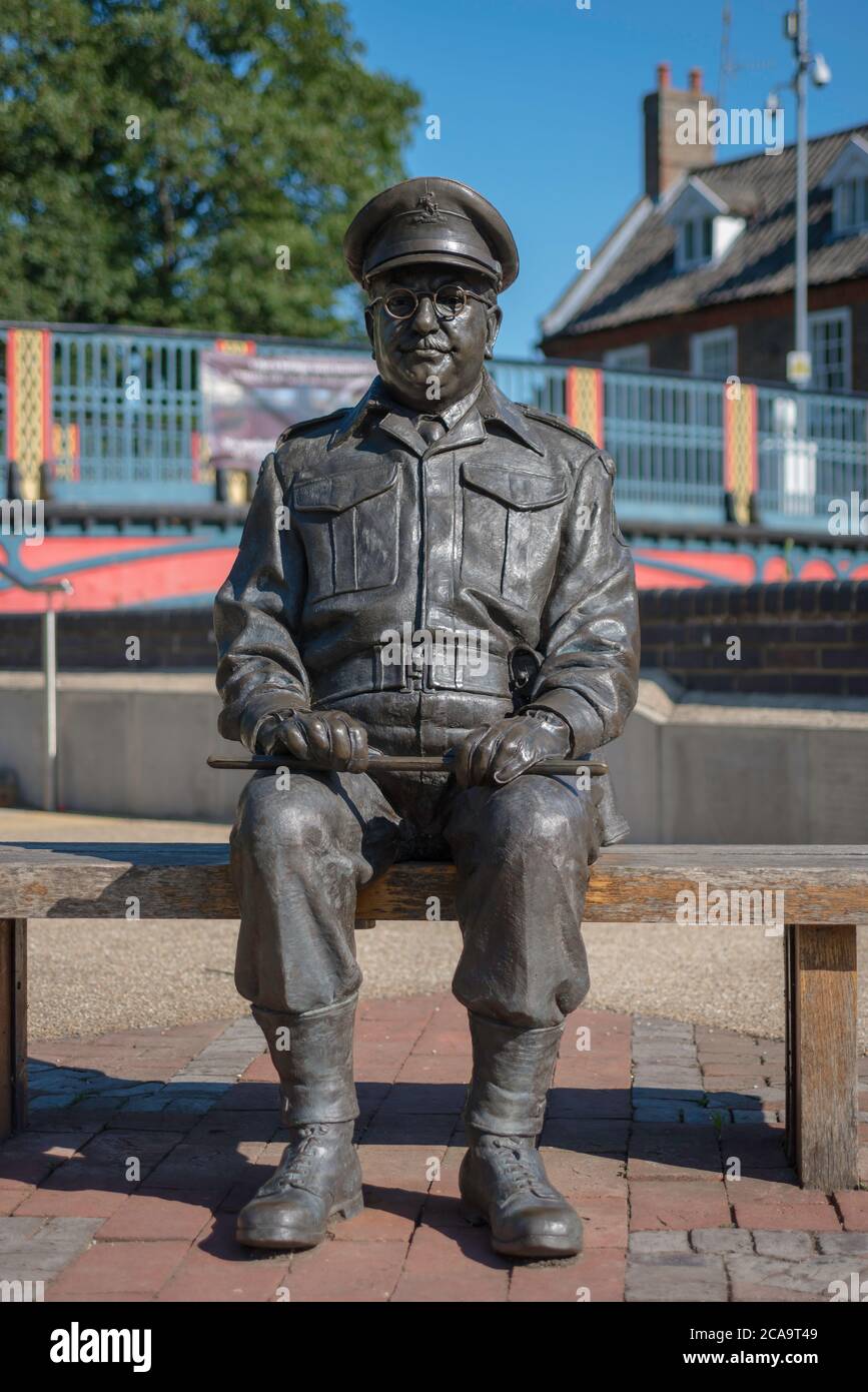 Thetford Norfolk UK, view of the statue of actor Arthur Lowe as Captain ...