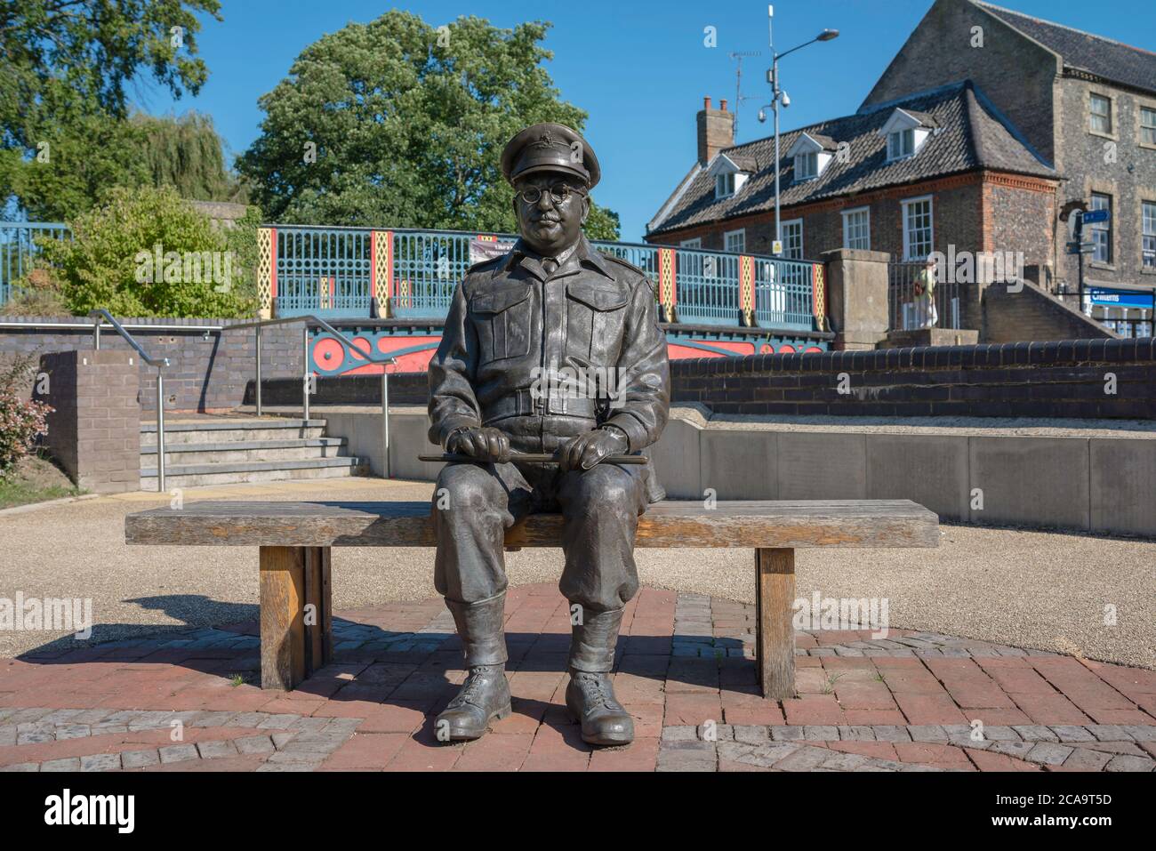Thetford Norfolk UK, view of the statue of actor Arthur Lowe as Captain ...
