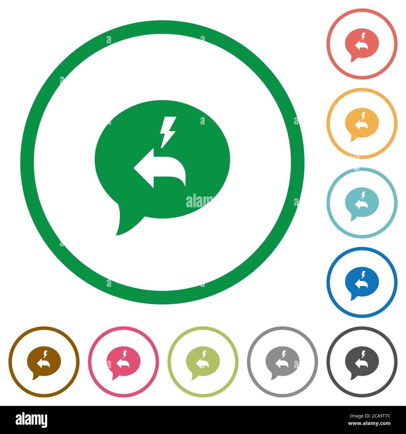Quick reply message flat color icons in round outlines on white ...