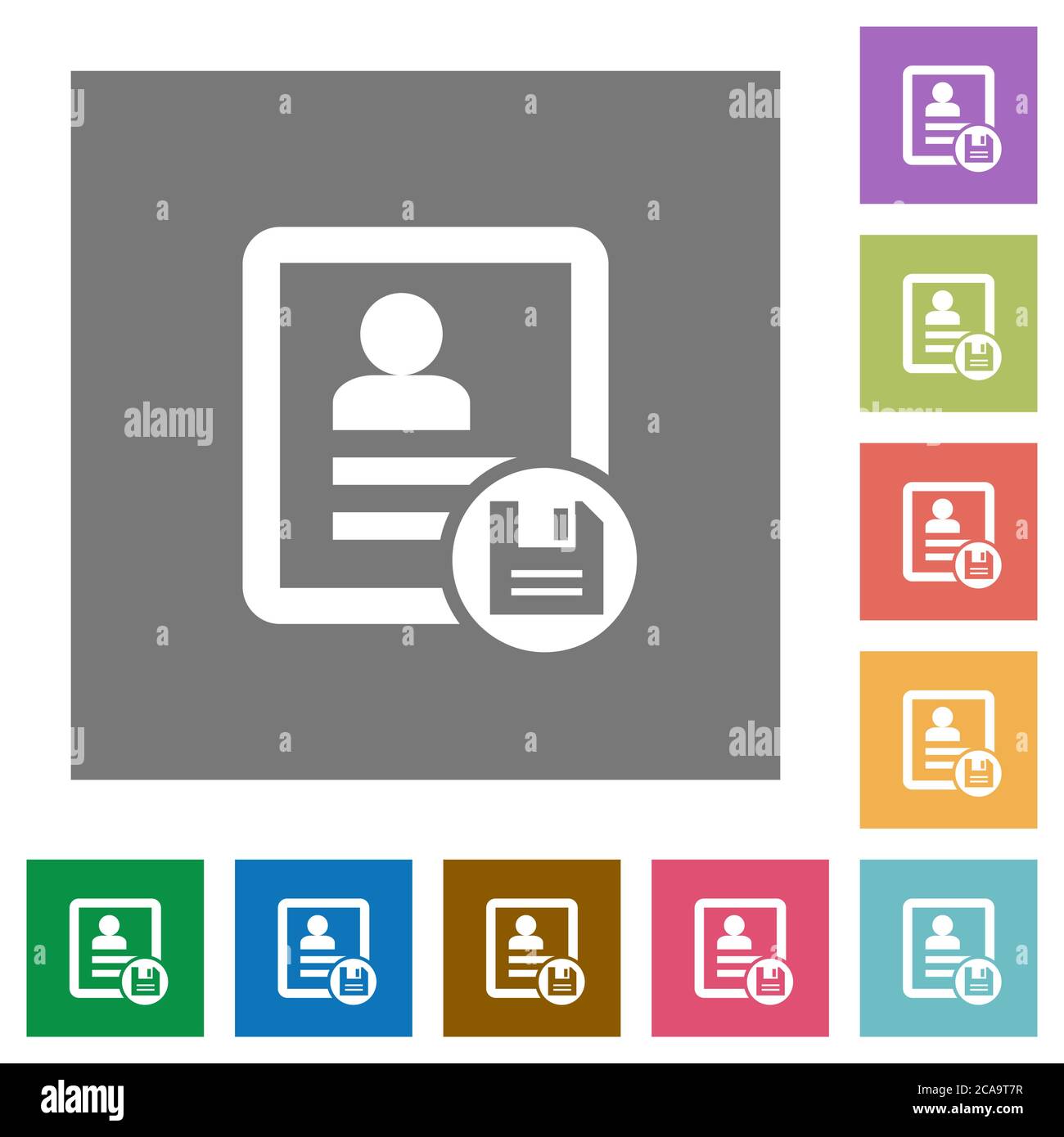 Save contact changes flat icons on simple color square backgrounds ...