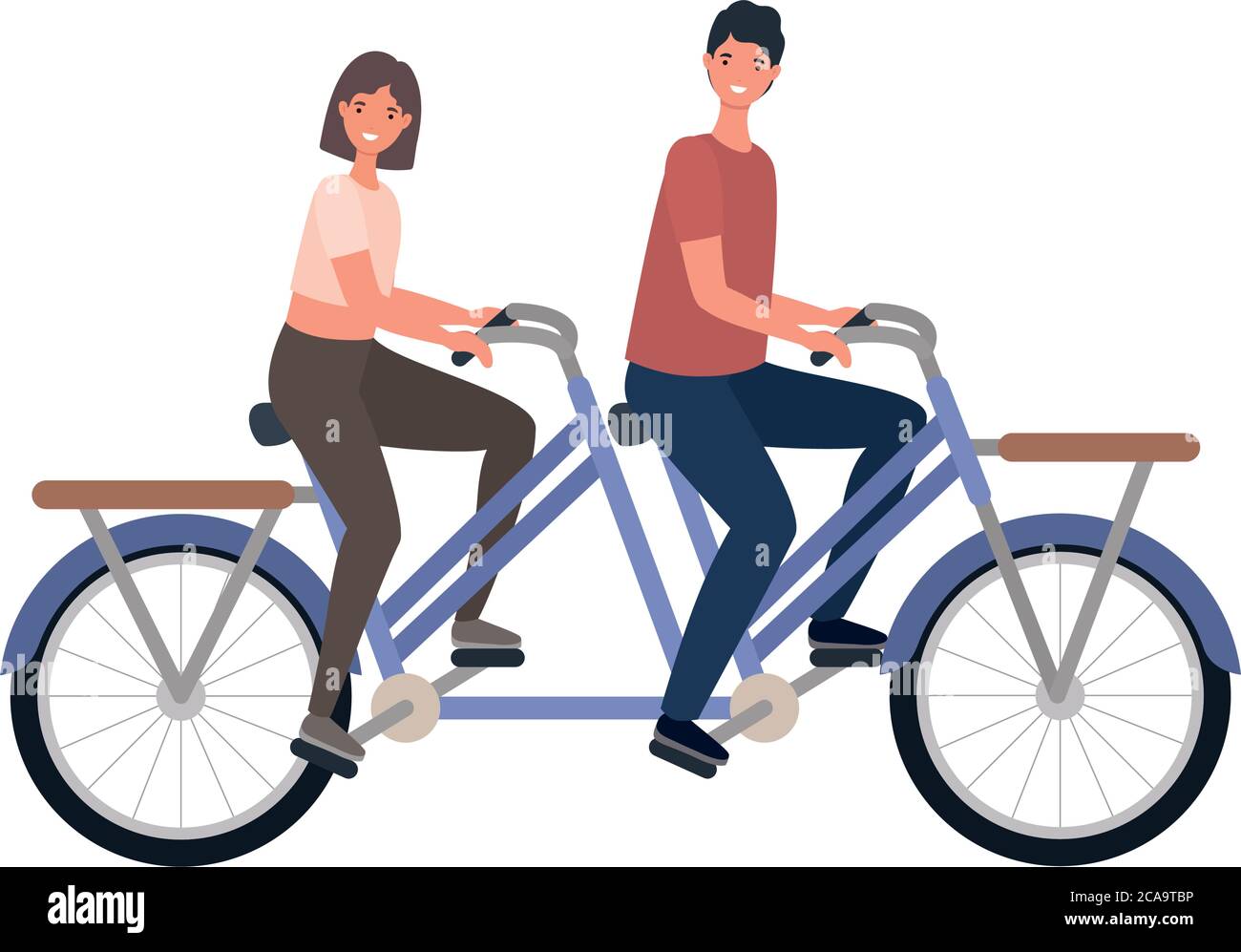 Woman and man cartoon riding double bike design, Outdoor activity theme ...