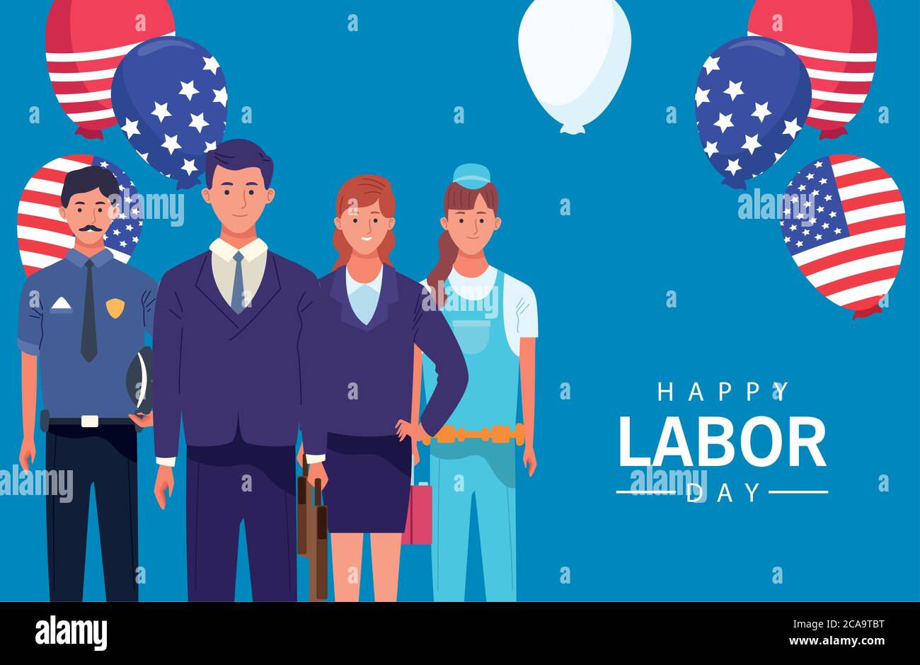 happy labor day celebration with workers balloons helium vector ...