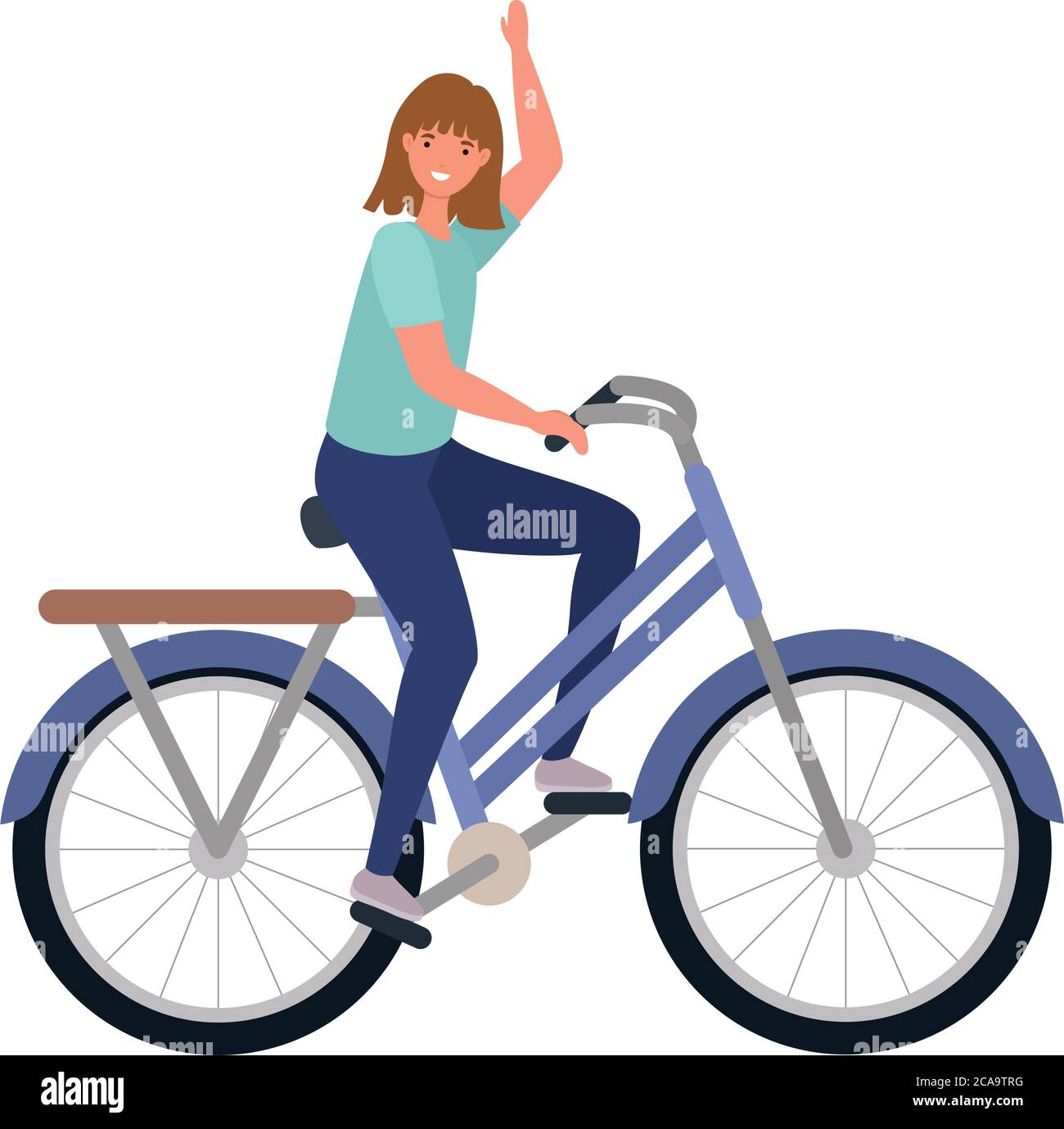 Woman cartoon riding blue bike design, Outdoor activity theme Vector ...