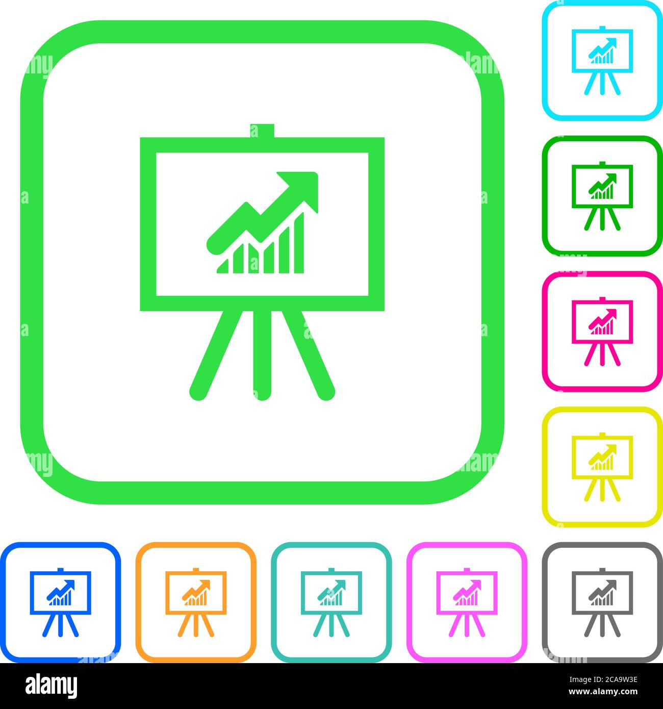 Presentation table with rising graph vivid colored flat icons in curved ...