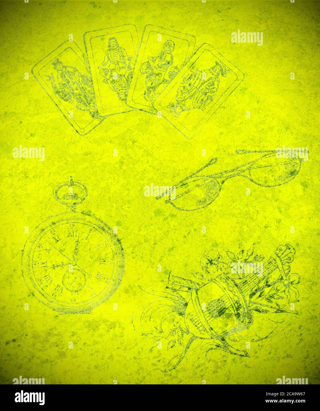 Chartreuse vintage ephemera background. 12x12 digital paper and ...