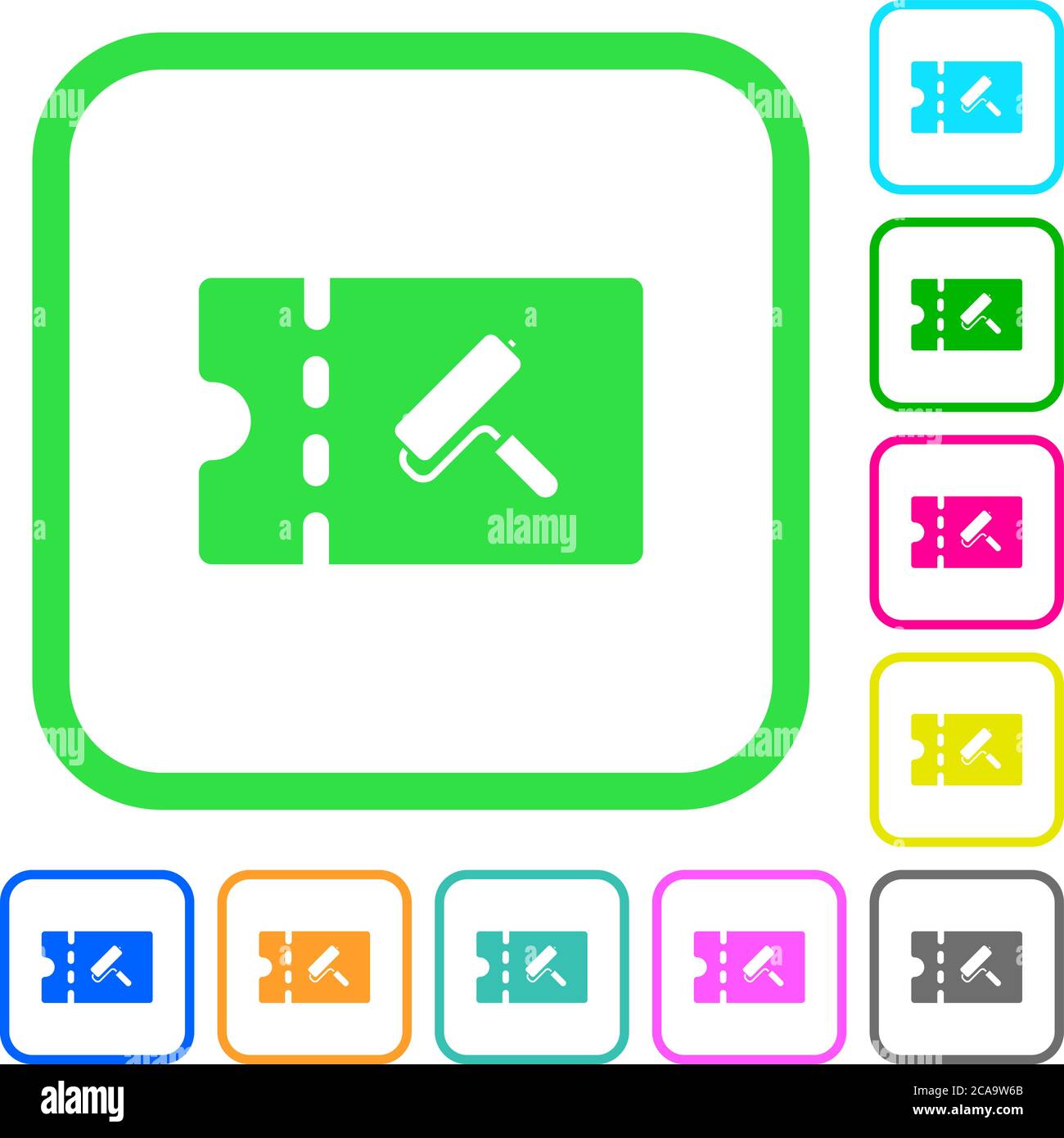 Paint shop discount coupon vivid colored flat icons in curved borders ...