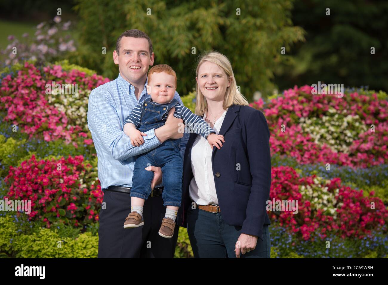 Forres, Scotland, UK. 5th Aug, 2020. Pictured: (L-R) Douglas Ross MP ...