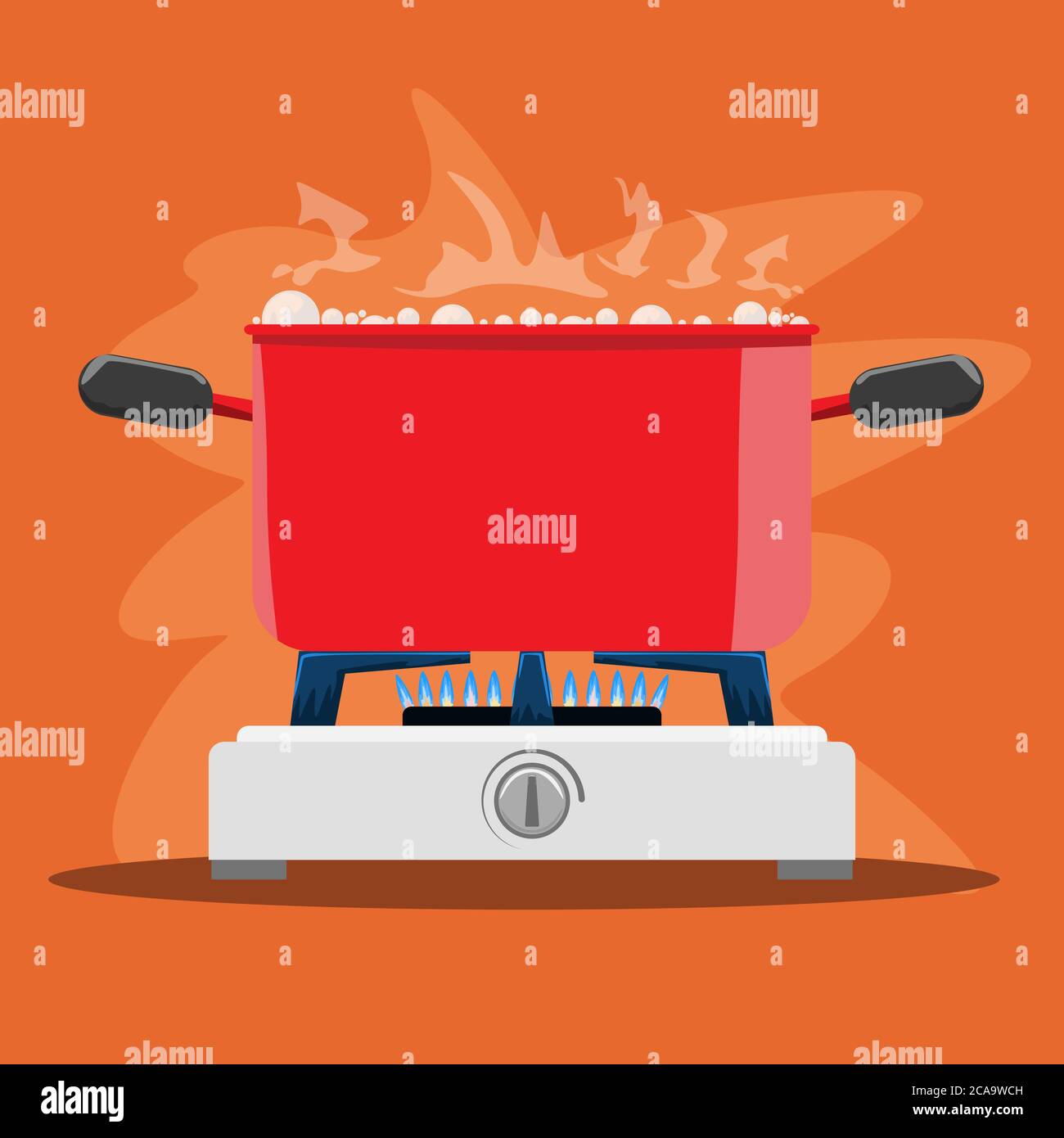 Boiling Cooking pot on gas stove. Flat and solid color vector ...