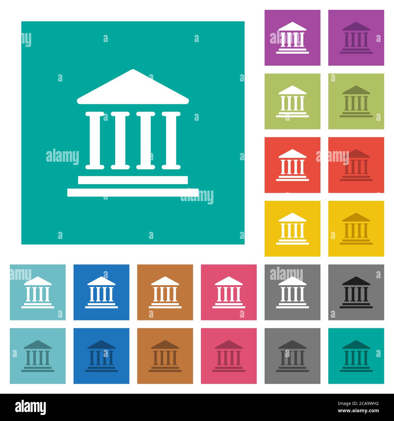 Bank office building multi colored flat icons on plain square ...