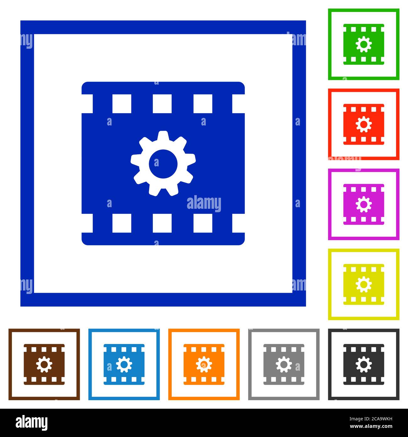Movie settings flat color icons in square frames on white background ...