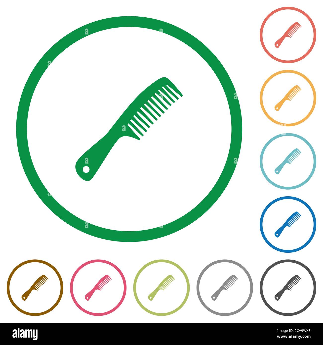 Comb with handle flat color icons in round outlines on white background ...