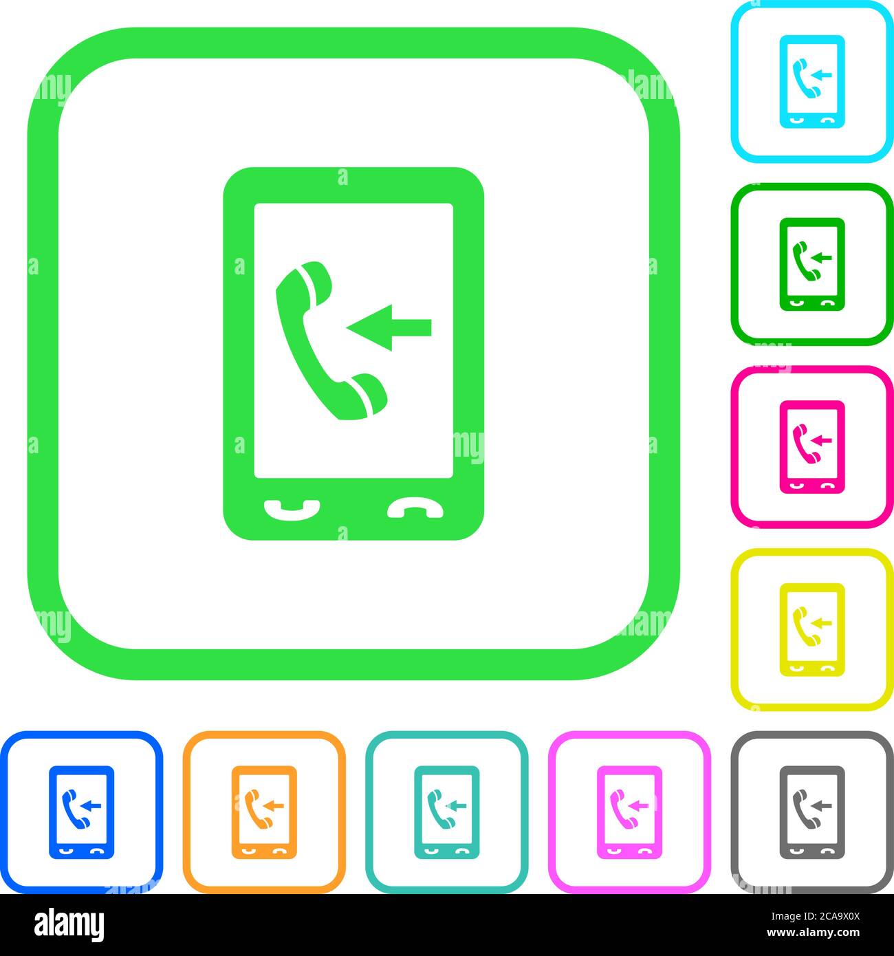 Mobile incoming call vivid colored flat icons in curved borders on ...